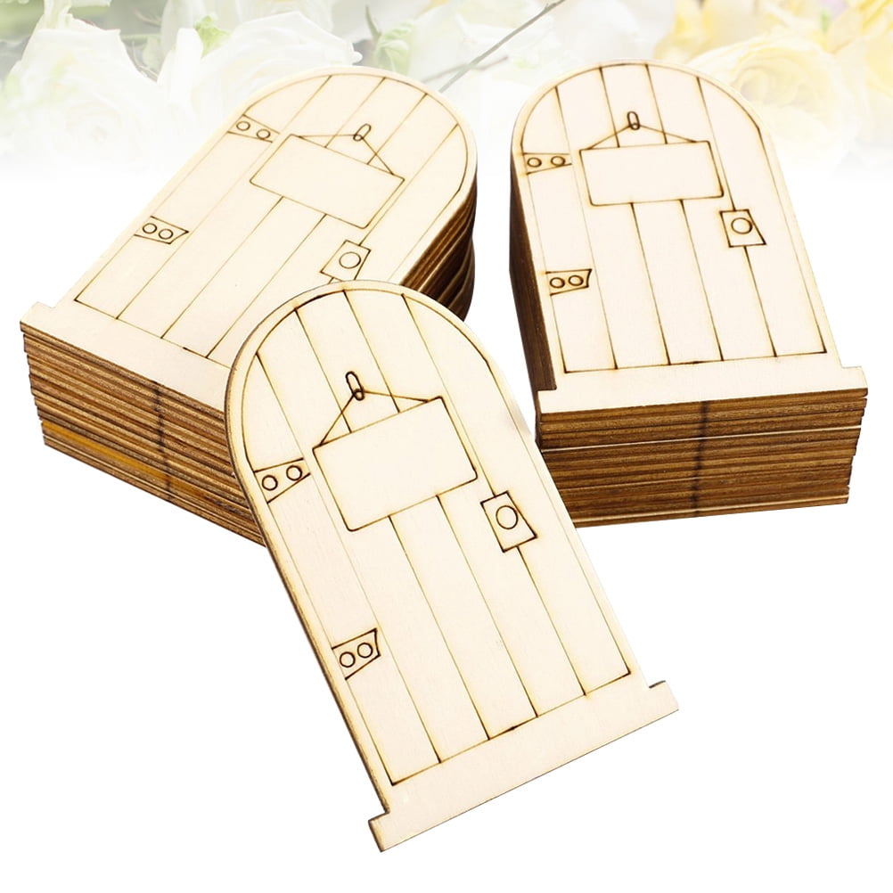 LEORX 50pcs Unpainted Wooden Fairy Doors Craft Cutouts For Decor Khaki ...