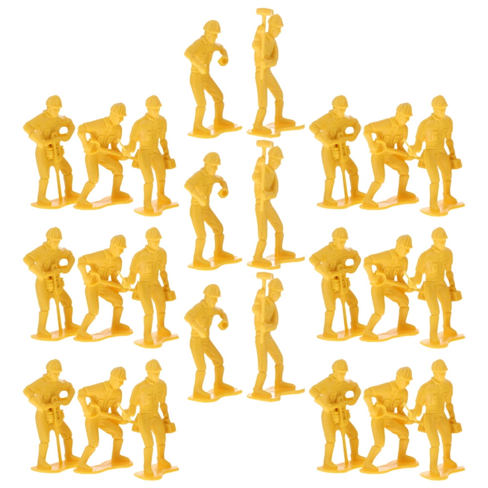 LEORX 54pcs Mini Construction Figurines Yellow Plastic DIY for Micro ...