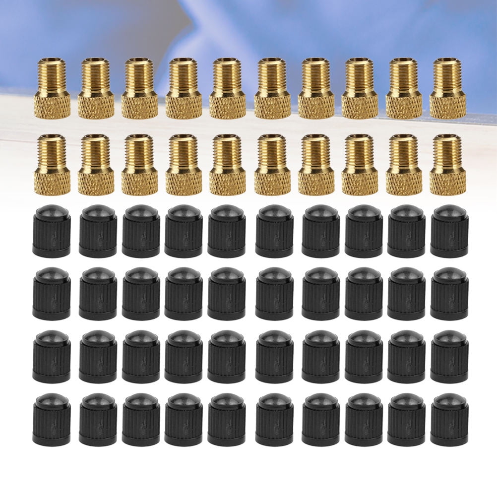 LEORX 60Pcs Aluminum Bicycle Bike Tire Caps with Brass Adaptors and O ...