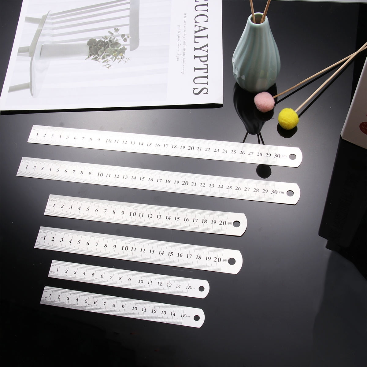 LEORX 6PCS Stainless Steel Construction Rulers Straight Design for ...