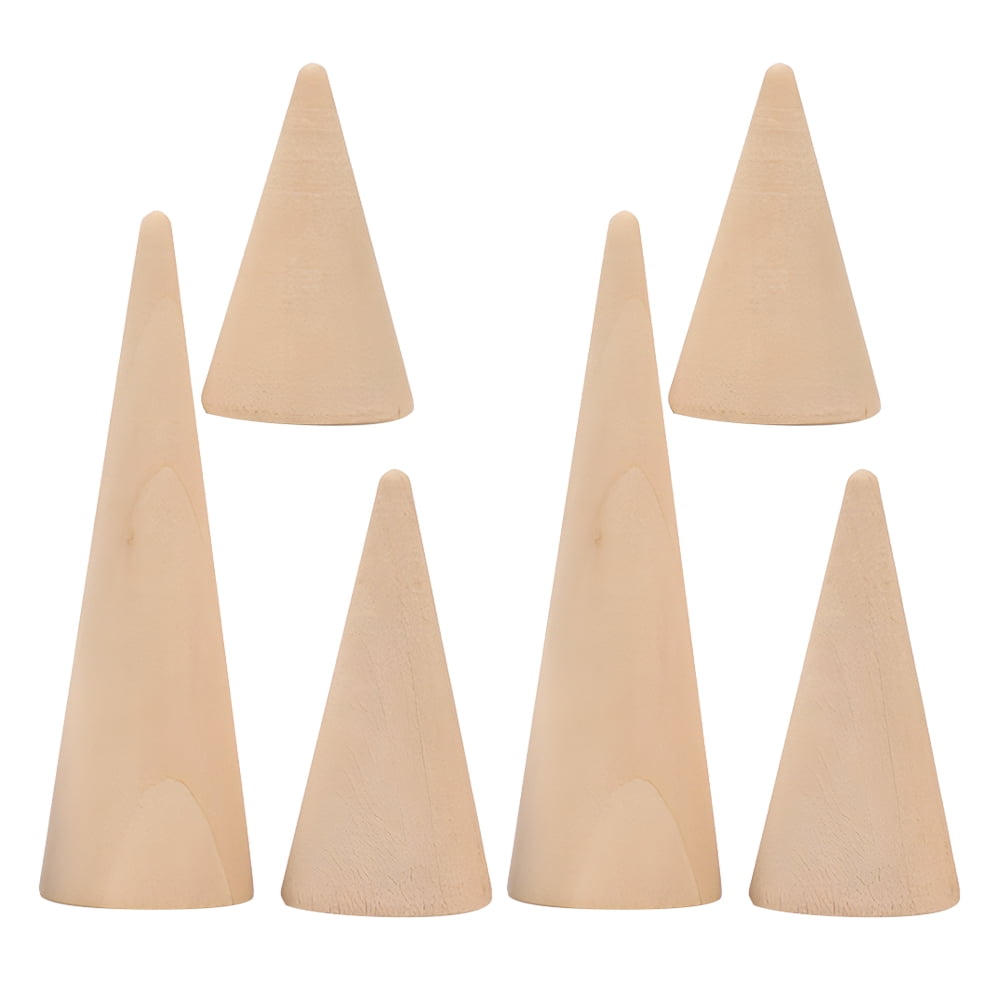 LEORX 6Pcs Ring Display Wood Cones Jewelry Display Bases Khaki Color ...