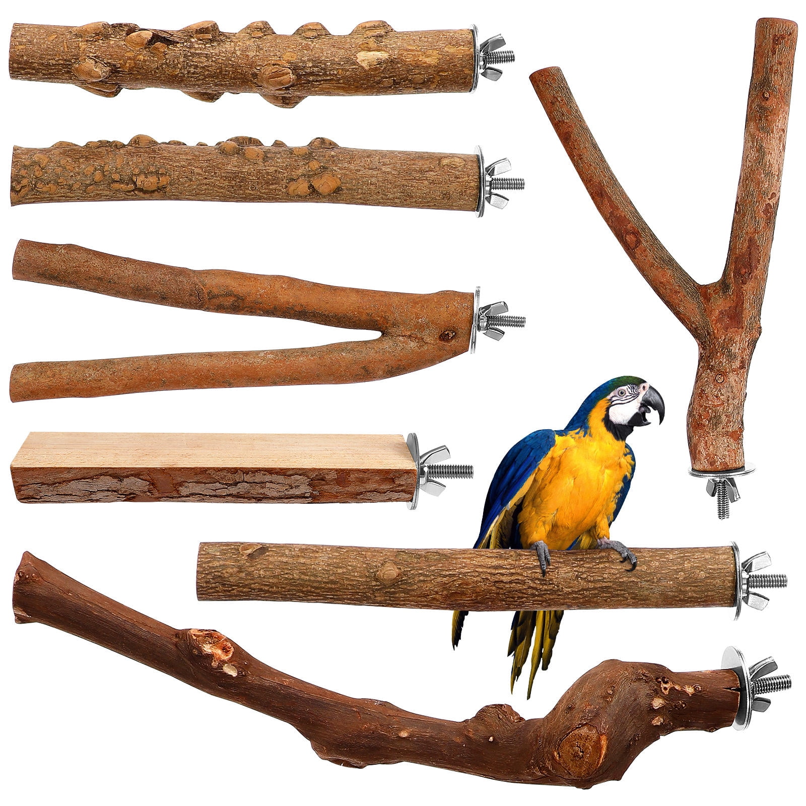 LEORX 7 Pcs Natural Wood Bird Perches Branch Stands For Parakeets ...