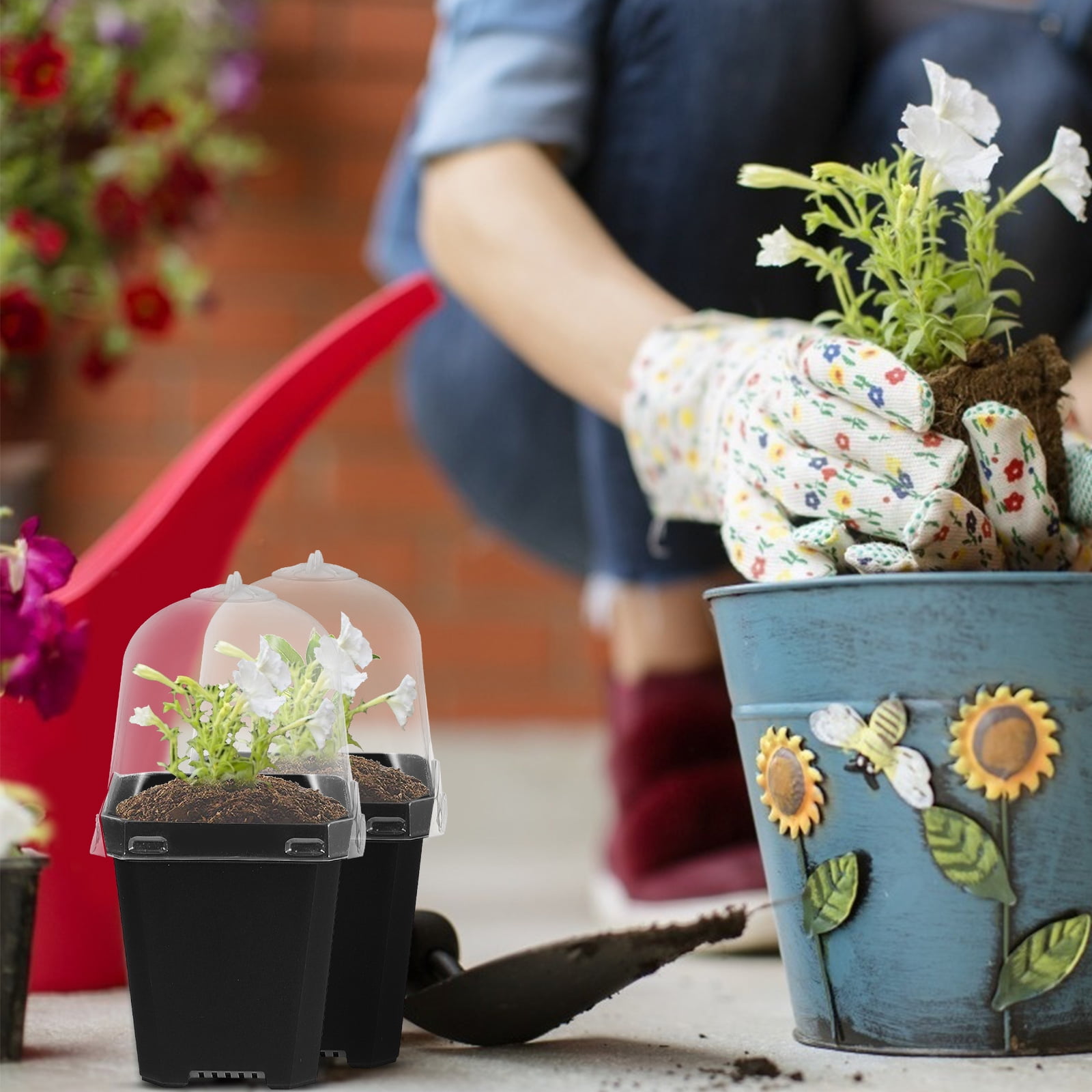 LEORX 8 Plastic Planter Pots with Transition Pots Function for Storage ...