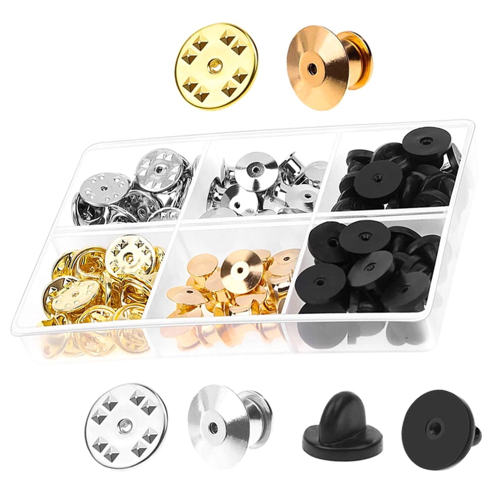 LEORX Pin Backs for Badges Flat Round Clasp Rubber Compact Shaped ...