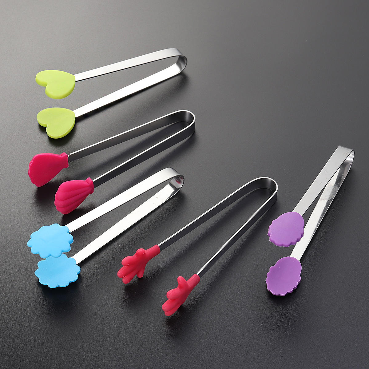 LEORX 8pcs Snack Tongs Stainless Steel Food Handling Assorted Color for ...