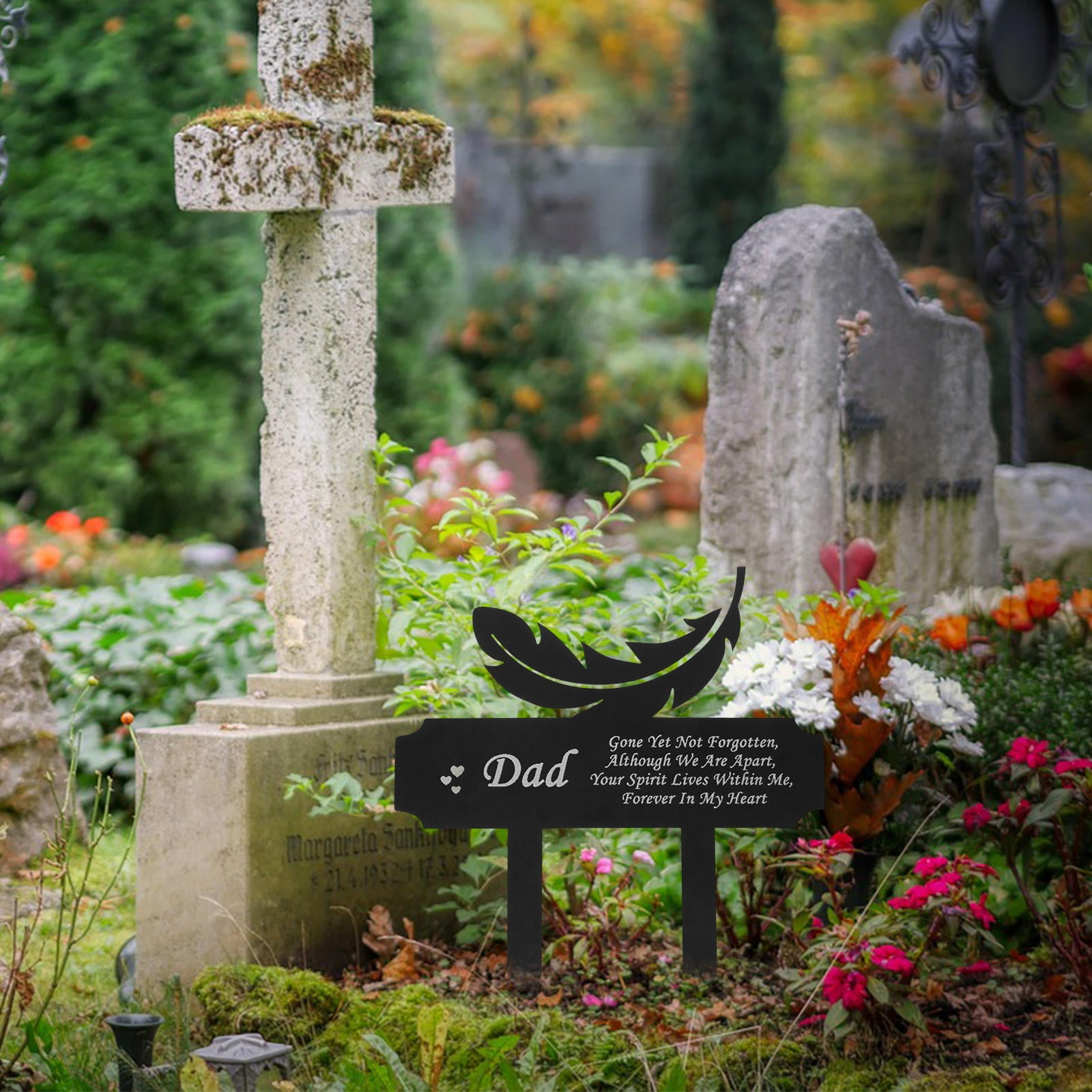 LEORX Cemetery Plaques 1Set Iron Grave Marker For Memorial Garden ...