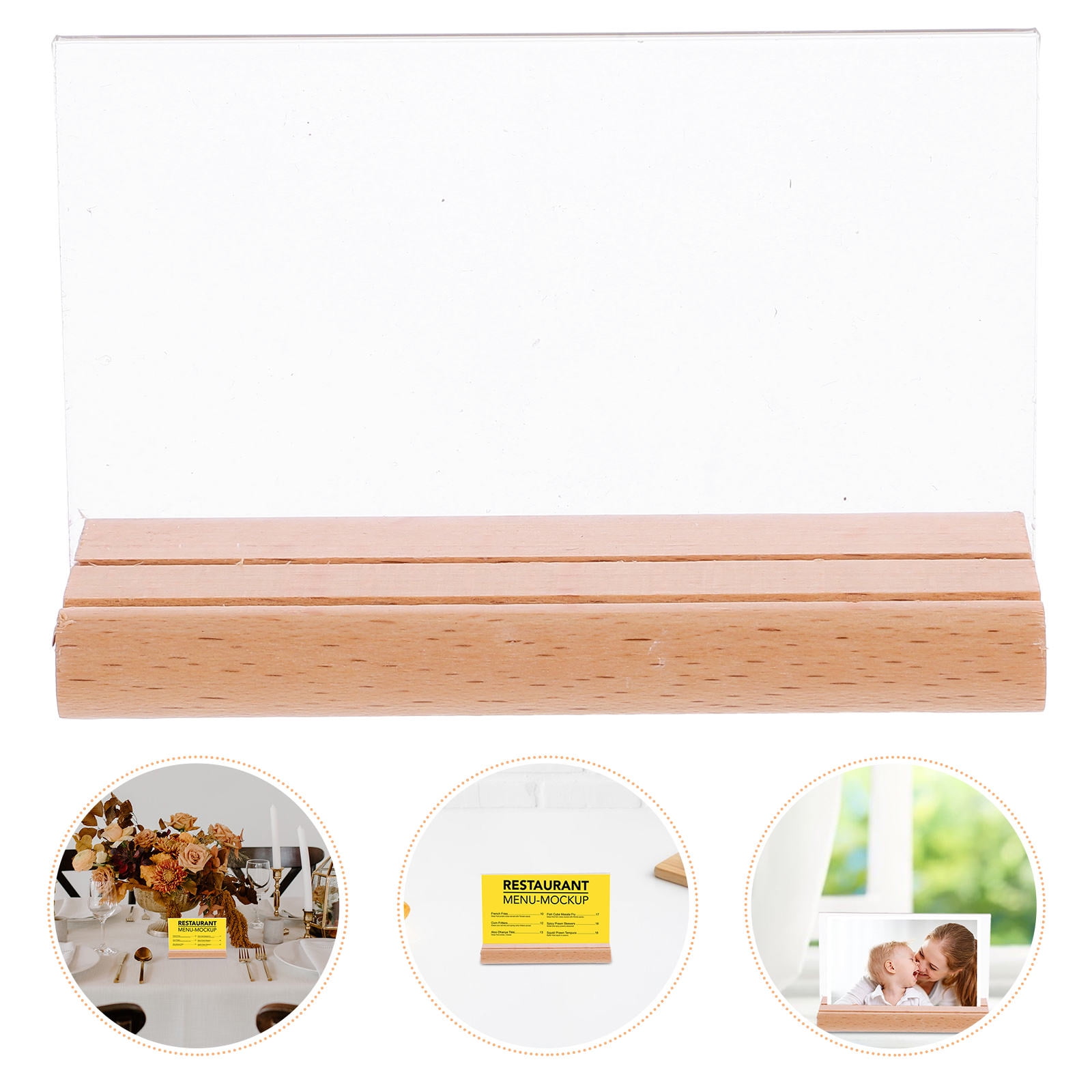 LEORX Clear Menu Holder Price Holder Tag Rack Rectangular Wood 1Pack ...