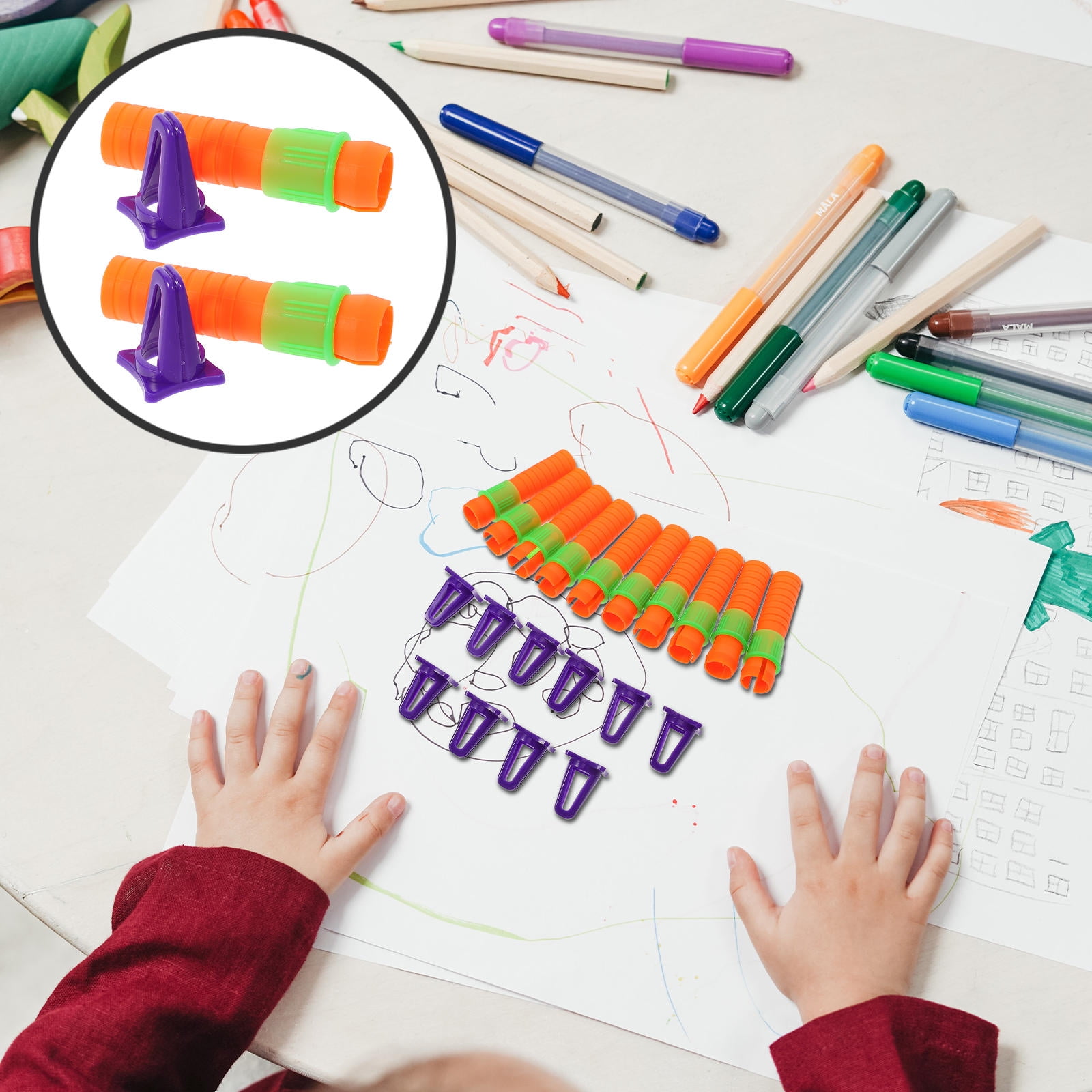 LEORX Crayon Lengthener 10Pcs Oil Pastel Extender Plastic Reduces Hand ...