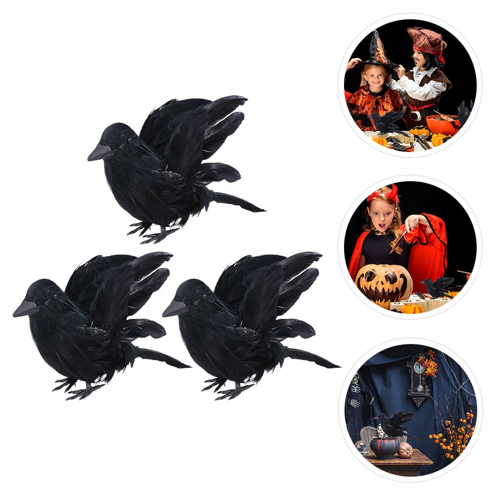 LEORX 3Pcs Simulated Crow Props Black Desktop Decorations with Fine ...