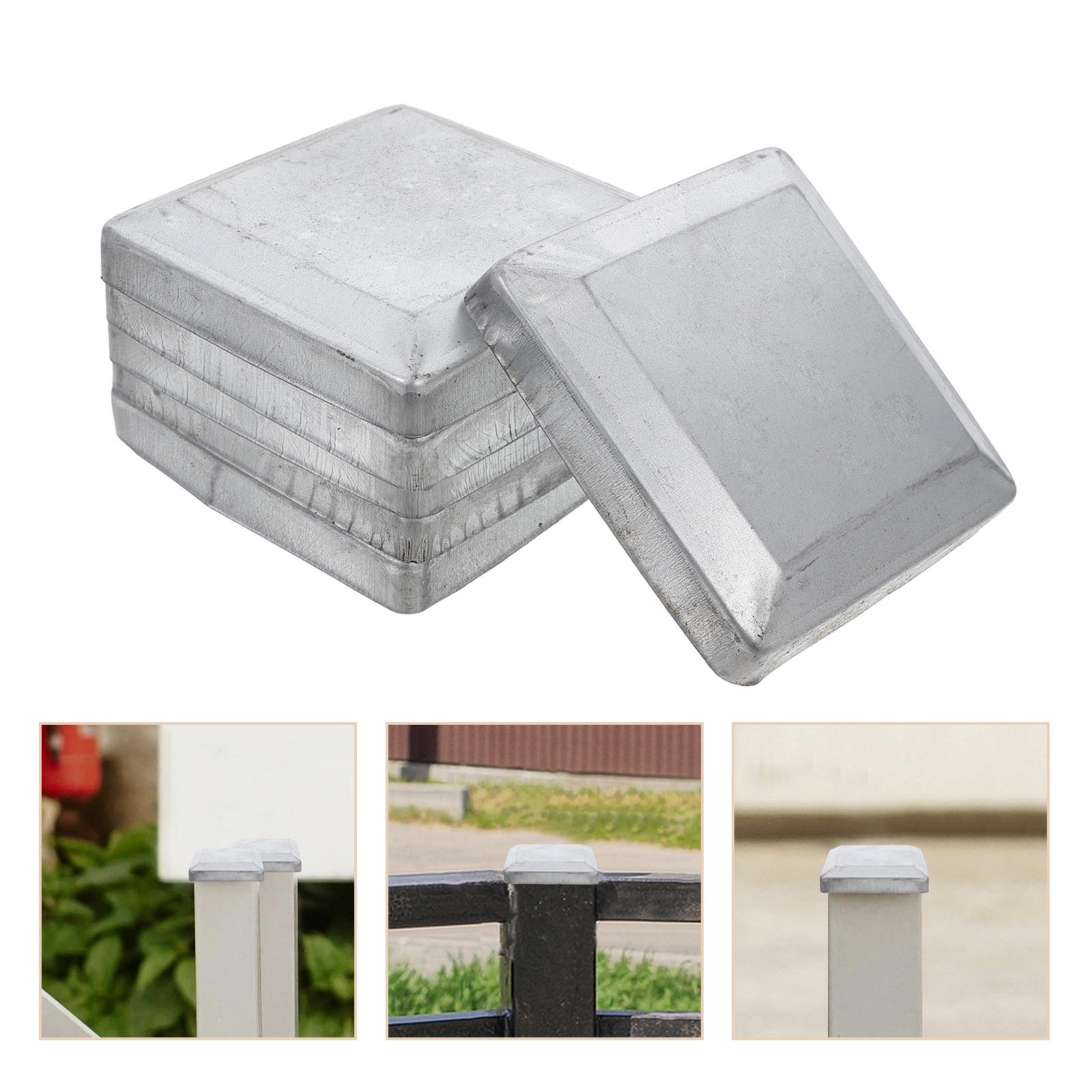 LEORX Fence Post Toppers 6Pcs Square Zinc Steel Silver for Outdoor Use ...