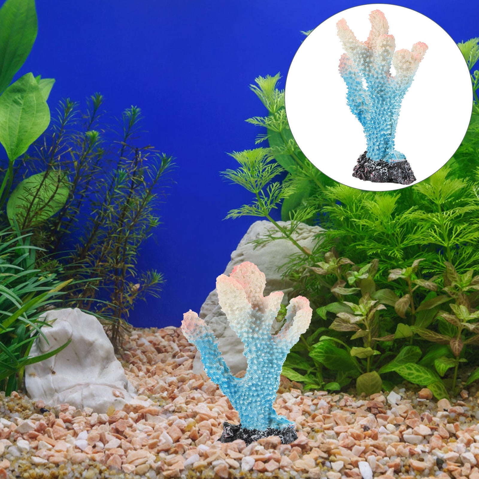 LEORX Fish Hideout Coral Shaped Aquarium Coral Reef Ornament Resin Blue ...