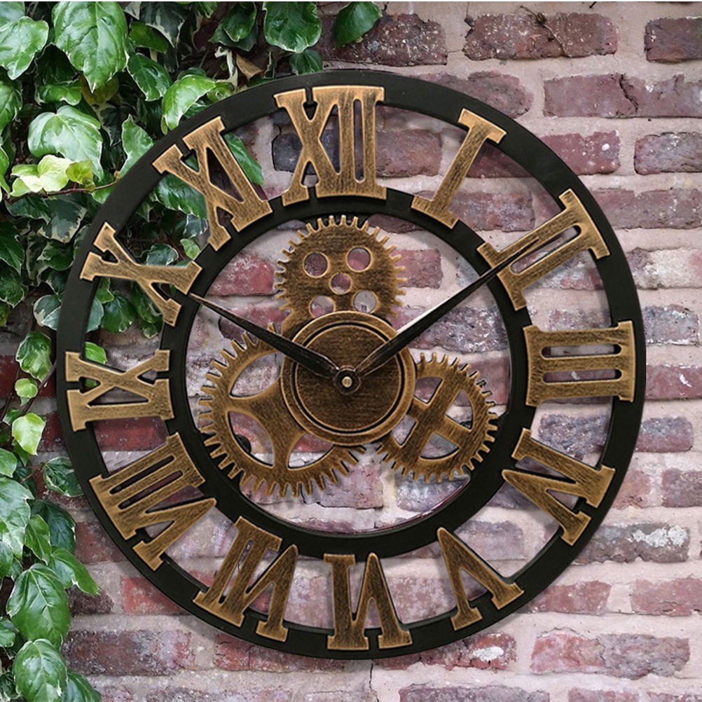 LEORX Gears Wall Clock Large Industrial Wall Clock Round Timekeeping ...