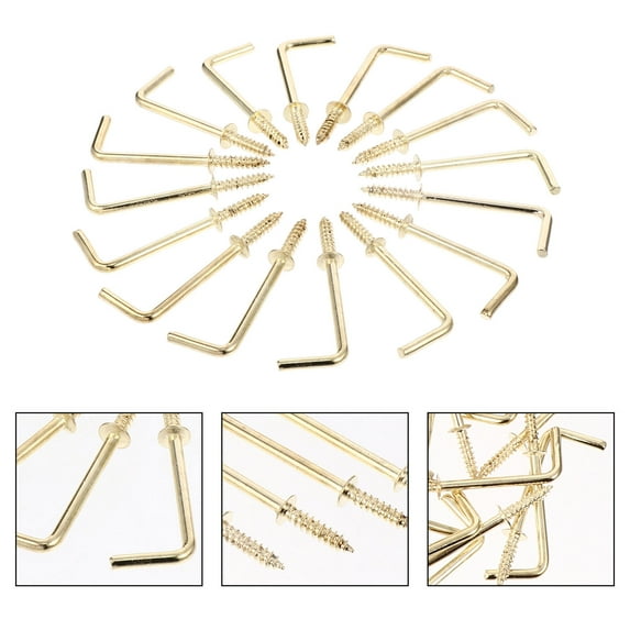 LEORX Golden Right Angle Screw Hooks Carbon Steel for Hanging Pictures ...