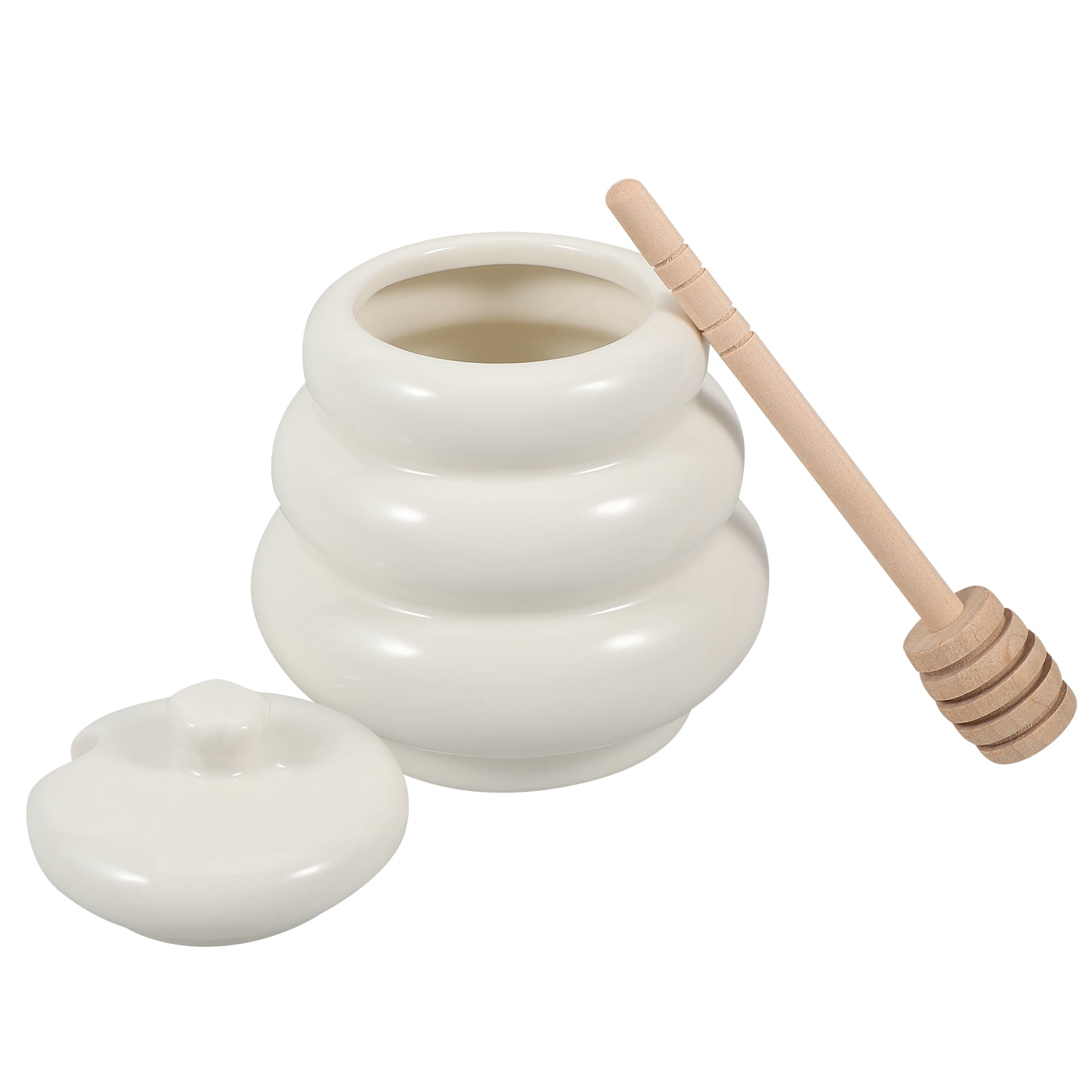 LEORX Honey Container With Dipper 1 Set Ceramic White 4.72X3.73X3.73in ...