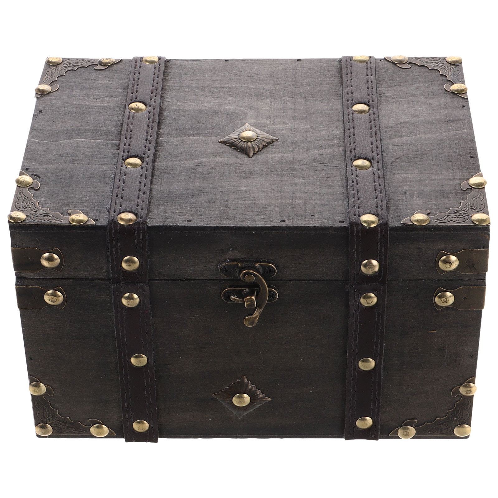 LEORX Large Wooden Jewelry Box Lock Vintage Treasure Chest Decorative ...