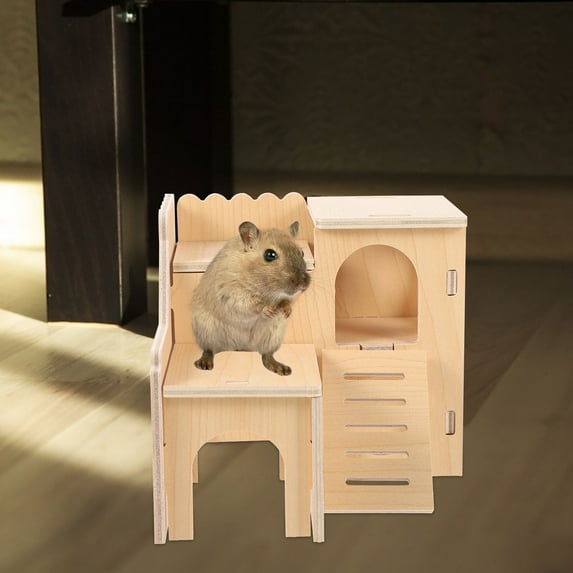 LEORX Wooden Hamster Playground House Safe Light Yellow Small Pet Hut ...