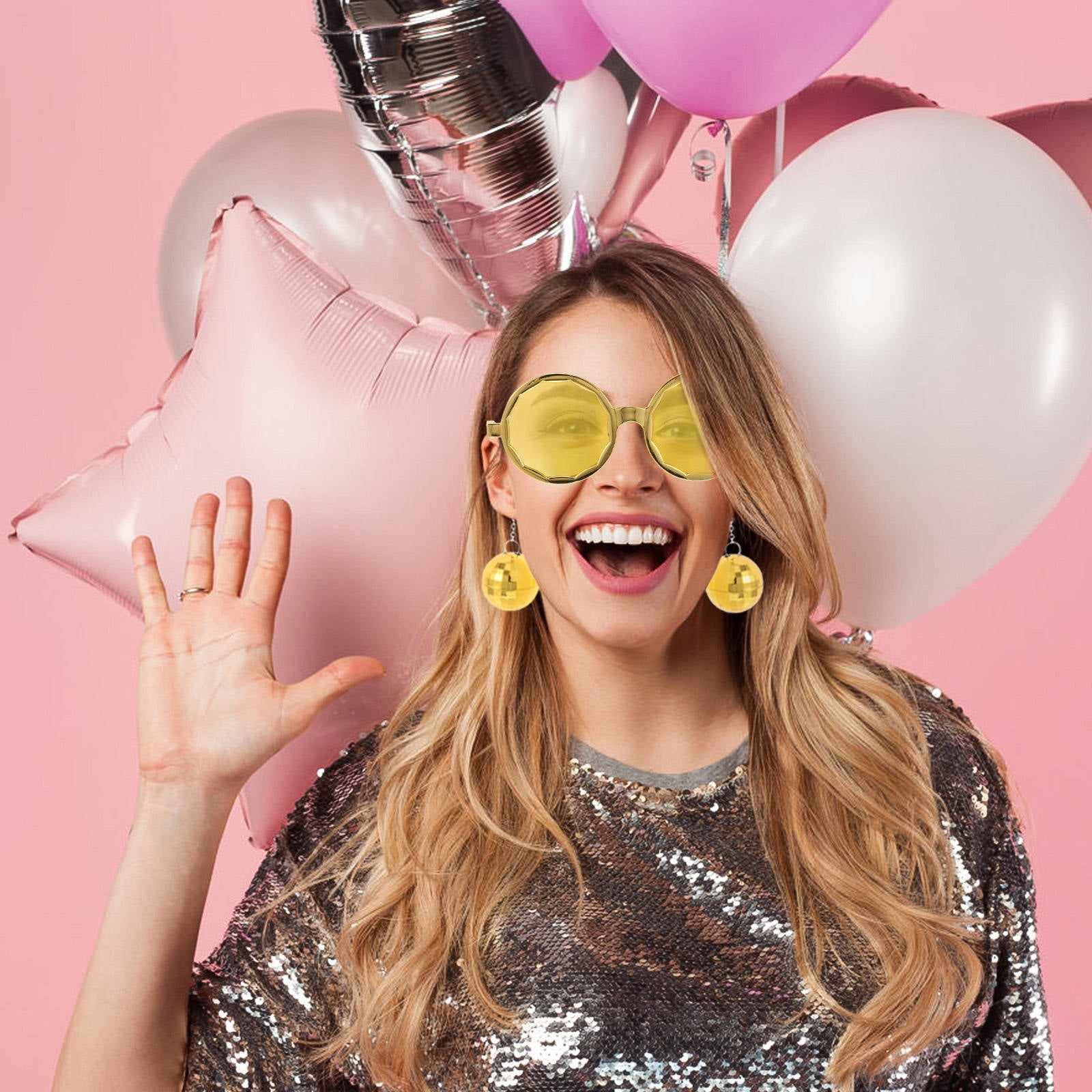 LEORX Retro Glasses Disco Accessories Golden Plastic Photo Booth Props ...