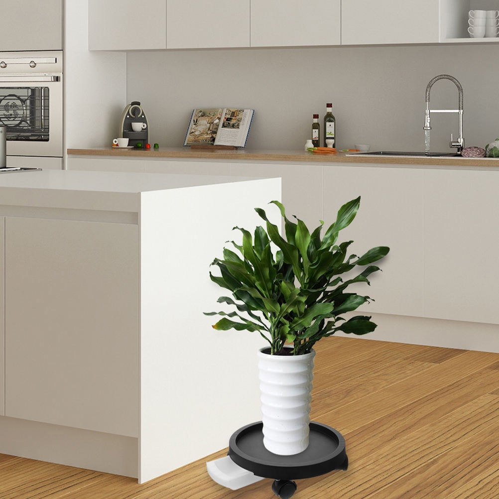LEORX Movable Plant Stand with Wheels Black Plastic Flowerpot Base for ...