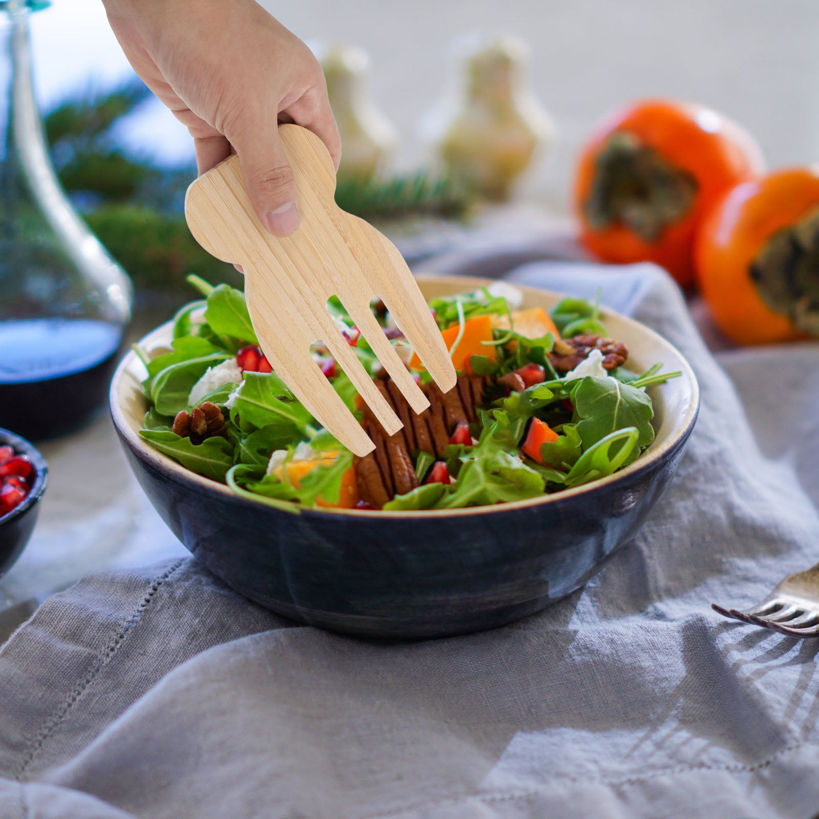 LEORX Acacia Wood Salad Claws Lightweight Salad Serving Tools Brown ...