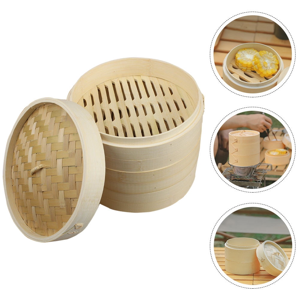 LEORX Seafood Steamer Multi Function Bamboo Steamer Light Yellow 1Pcs ...