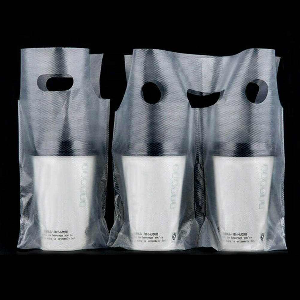 LEORX Transparent Disposable Shopping Handbag with Handle for Beverage ...