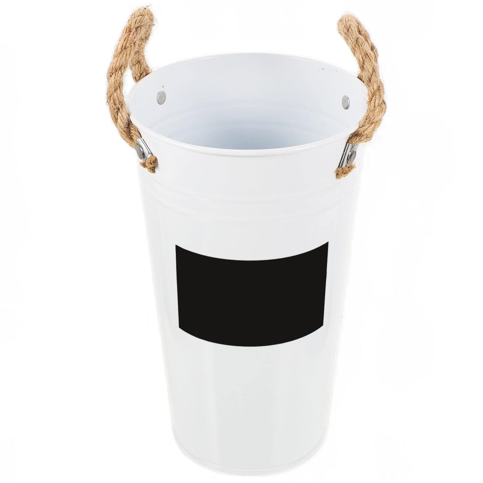 LEORX Decorative White Iron Flower Bucket with Hemp Handle Rustic Metal ...