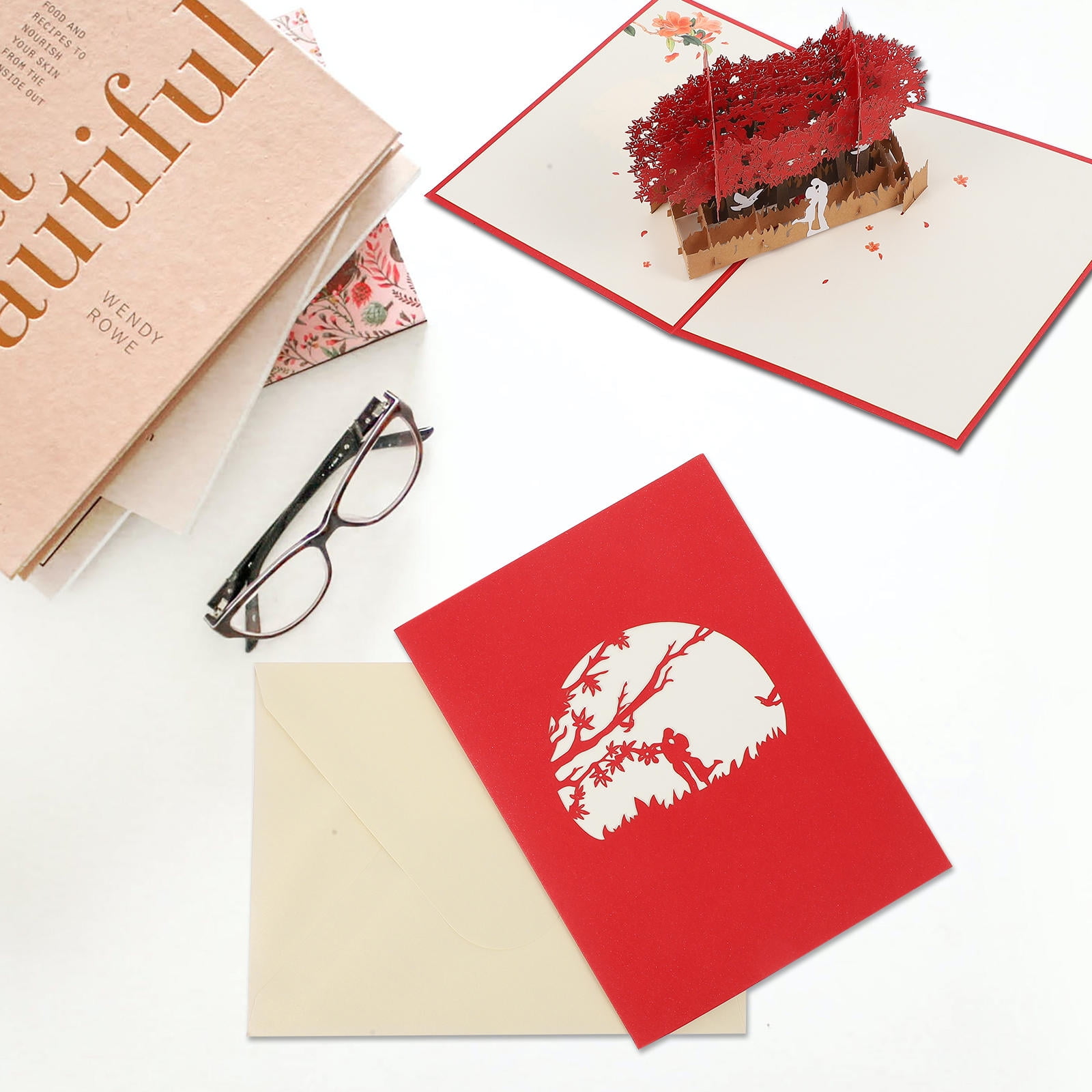 LEORX Wishes Card Red Paper 3D Romantic Design for Friends 1Pack ...