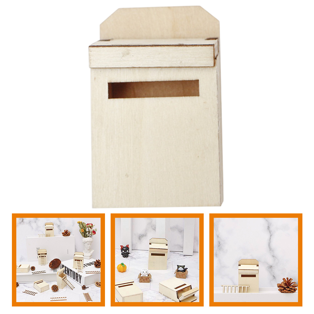 LEORX Wooden Mini House Mailbox Decor 2pcs Miniature Mailbox Statues ...