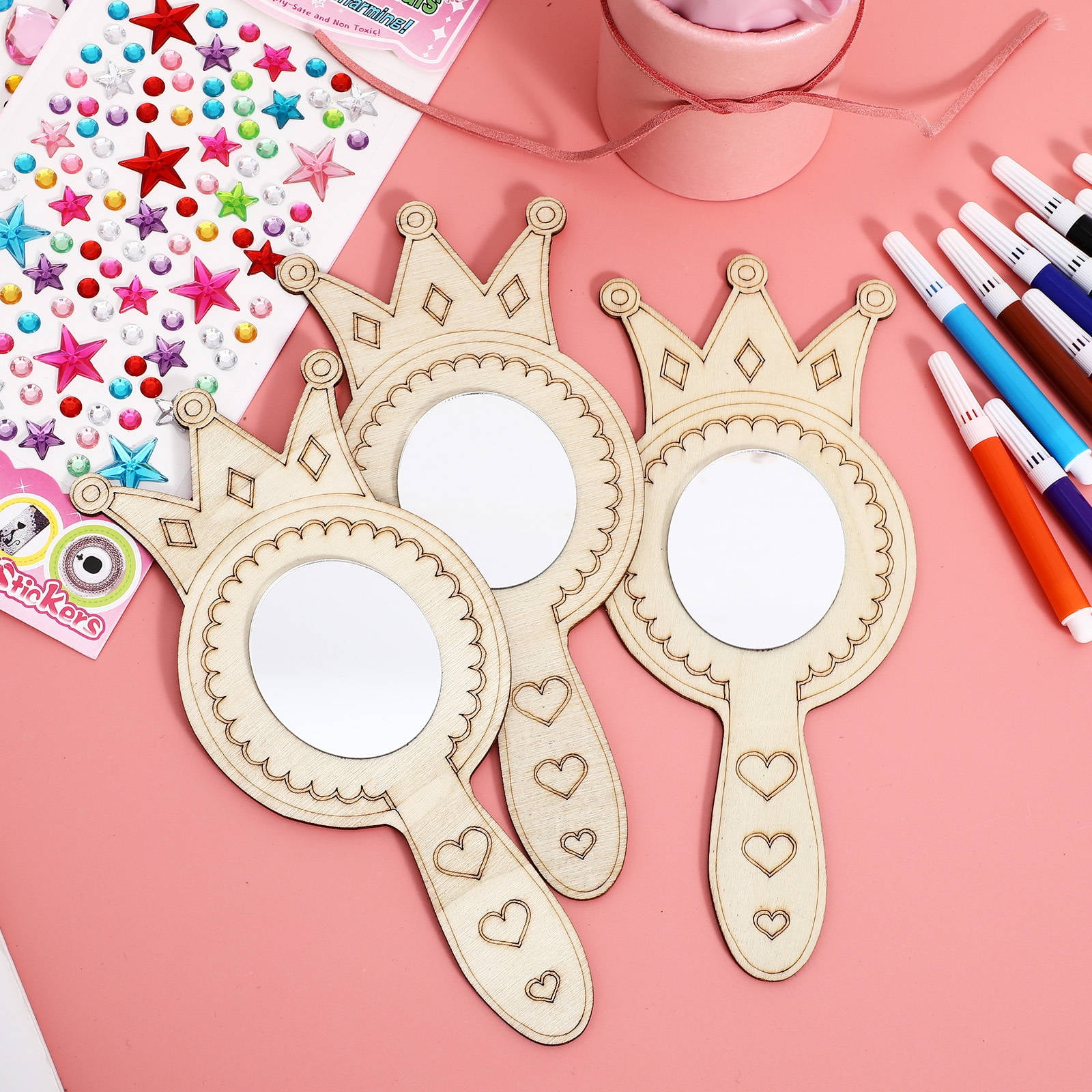 LEORX Wooden Toy DIY Mirror Kit Handheld Mirror DIY Handheld Mirror ...