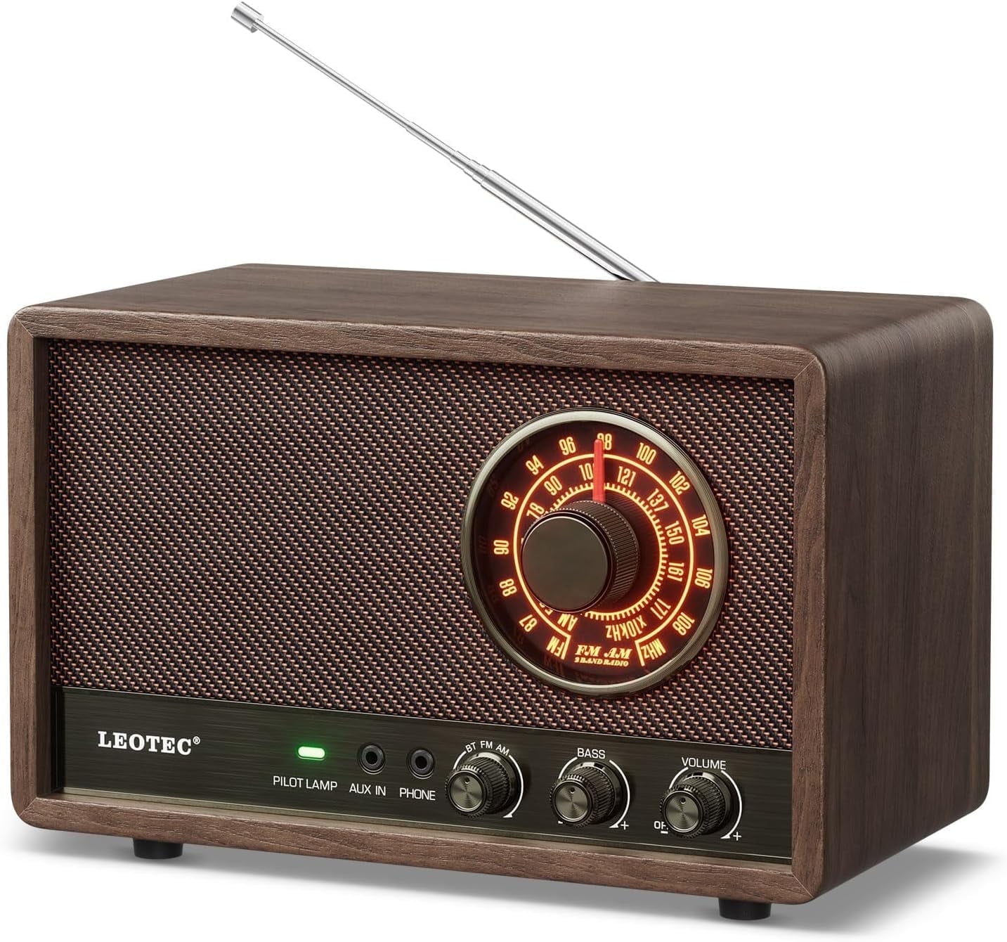 LEOTEC AM FM Radio,Retro Wood Table Radio,Portable Bluetooth Speaker ...