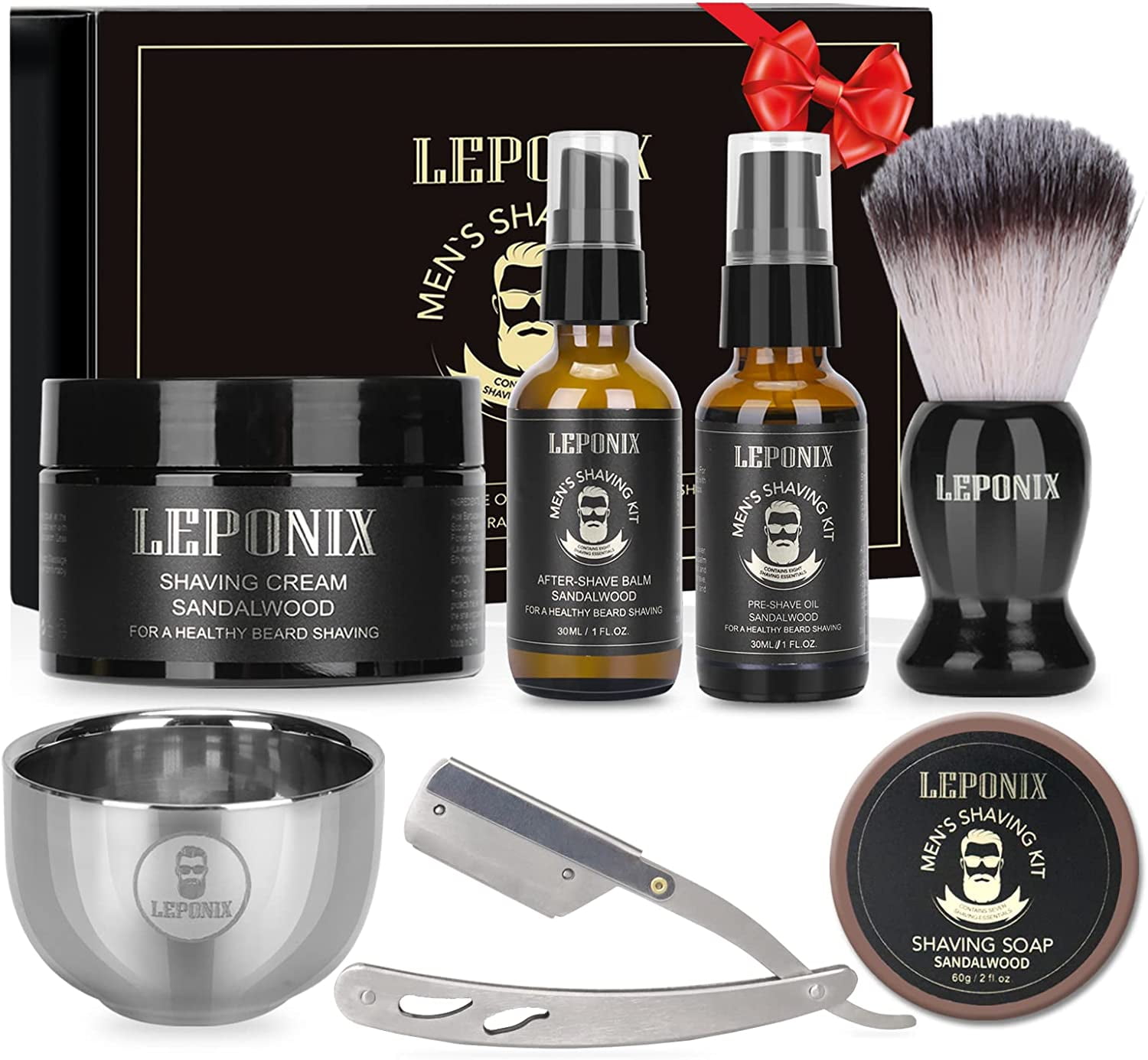 LEPONIX Men's Shaving Kit - Straight Razor, Shaving Cream, Balm, Pre ...