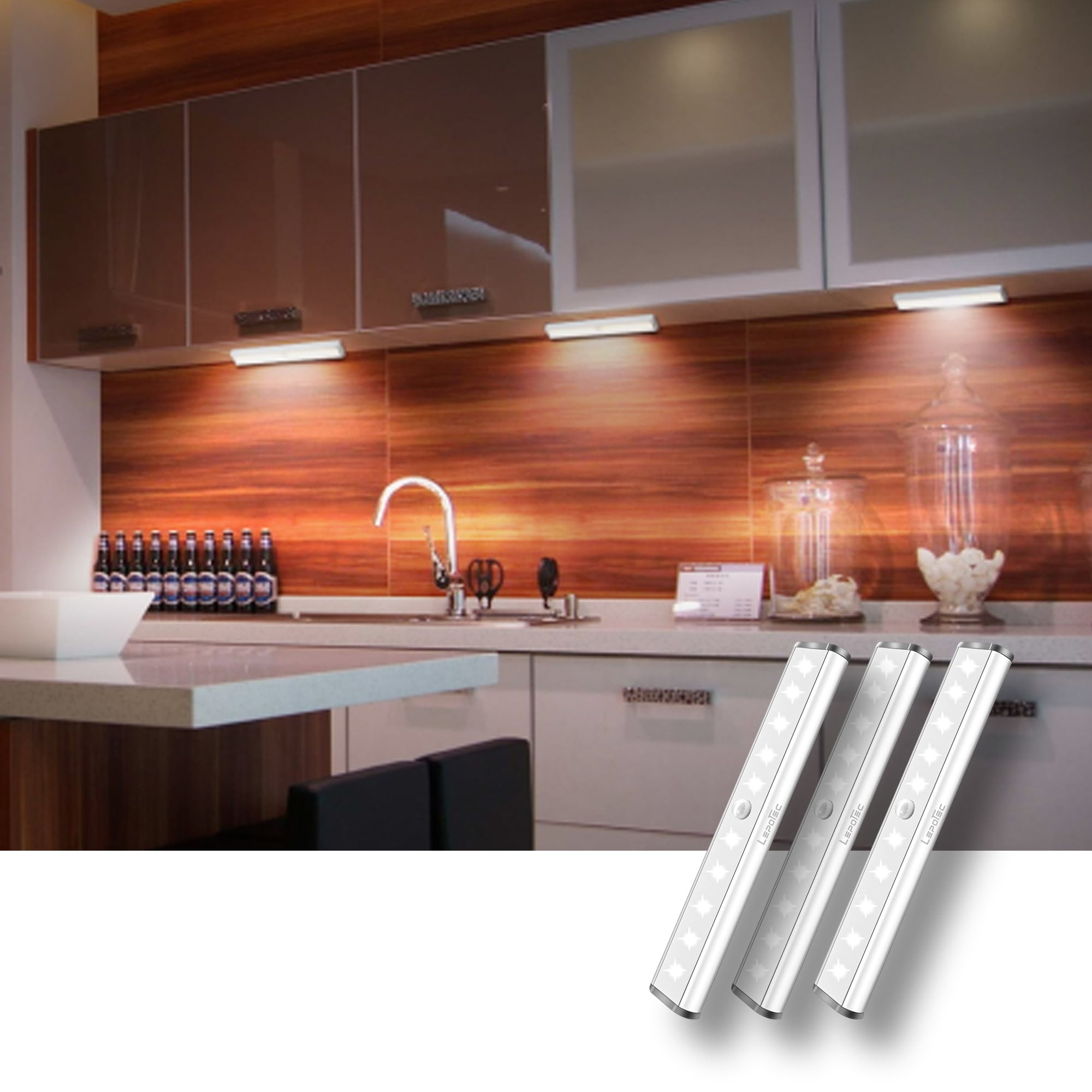 LEPOTEC 7Inch 10LED Cool Wireless Under Cabinet Light 3set - Silver ...