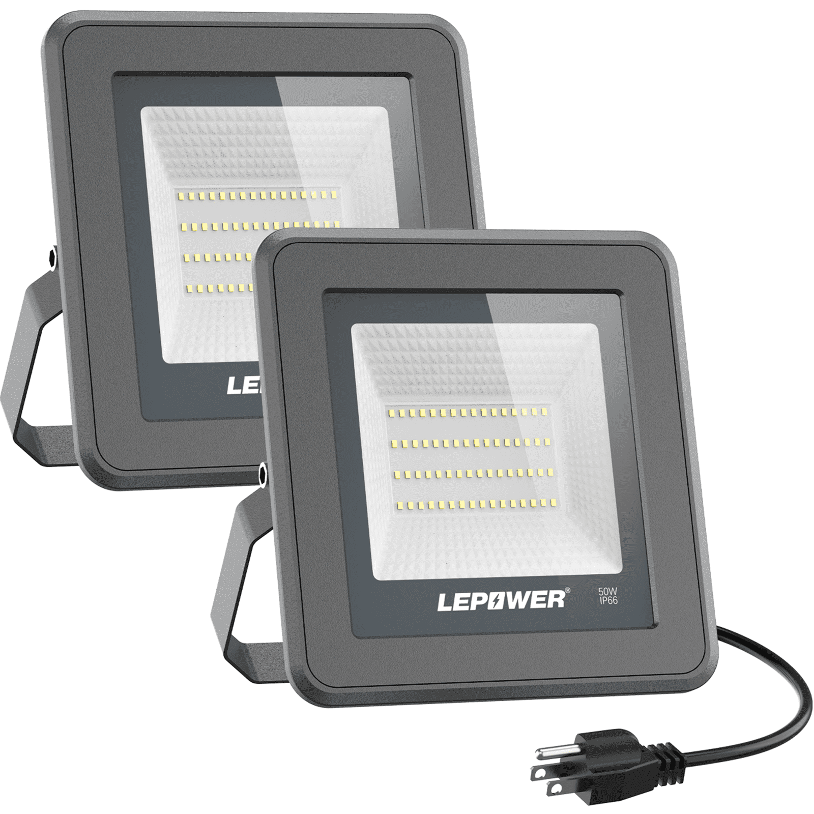 LEPOWER 2 Pack 50W LED Flood Light, 5000lm Work Light with Plug, Equiv ...