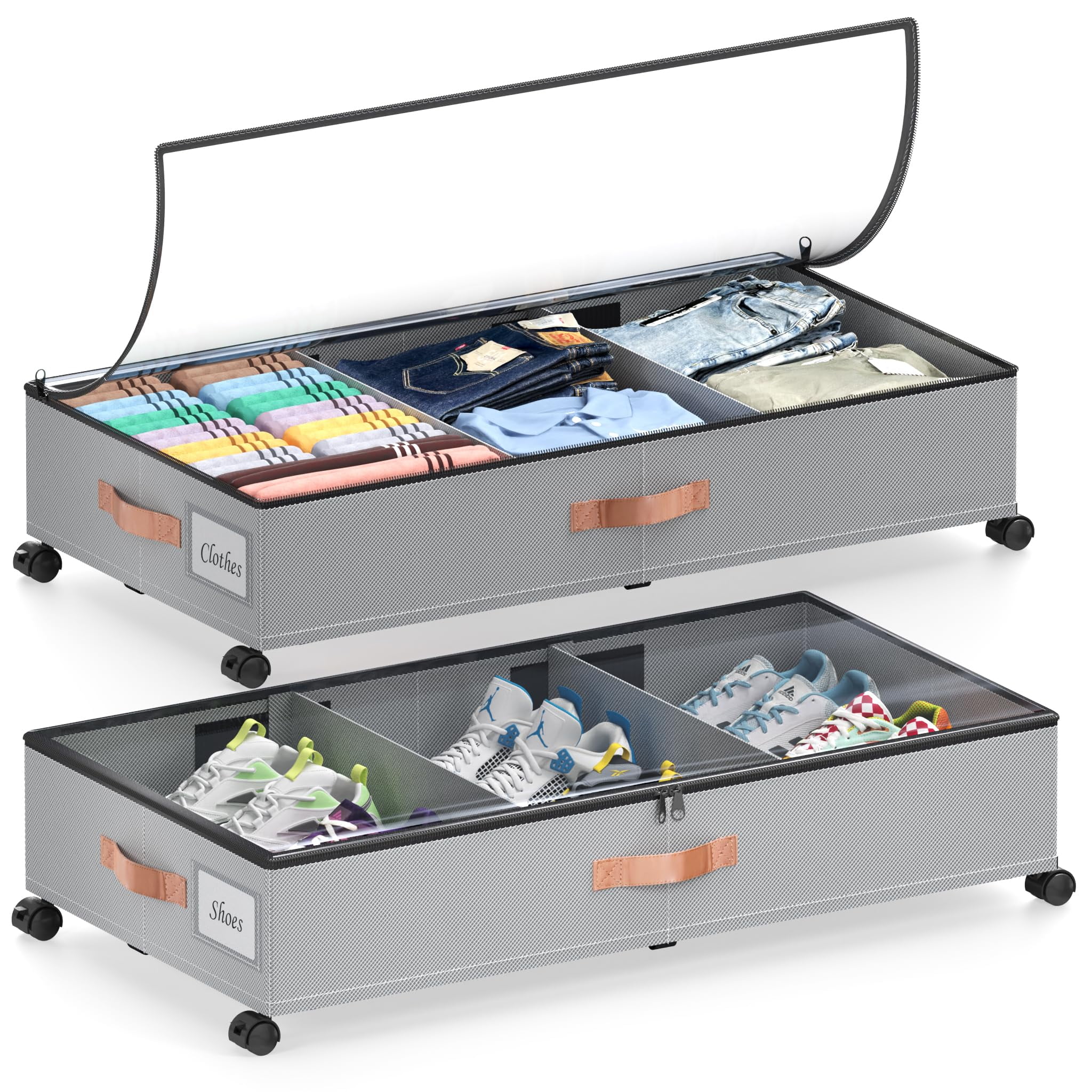 LESHZHEN Bed Storage with Wheels, 2 Pack Bed Storage Containers with ...