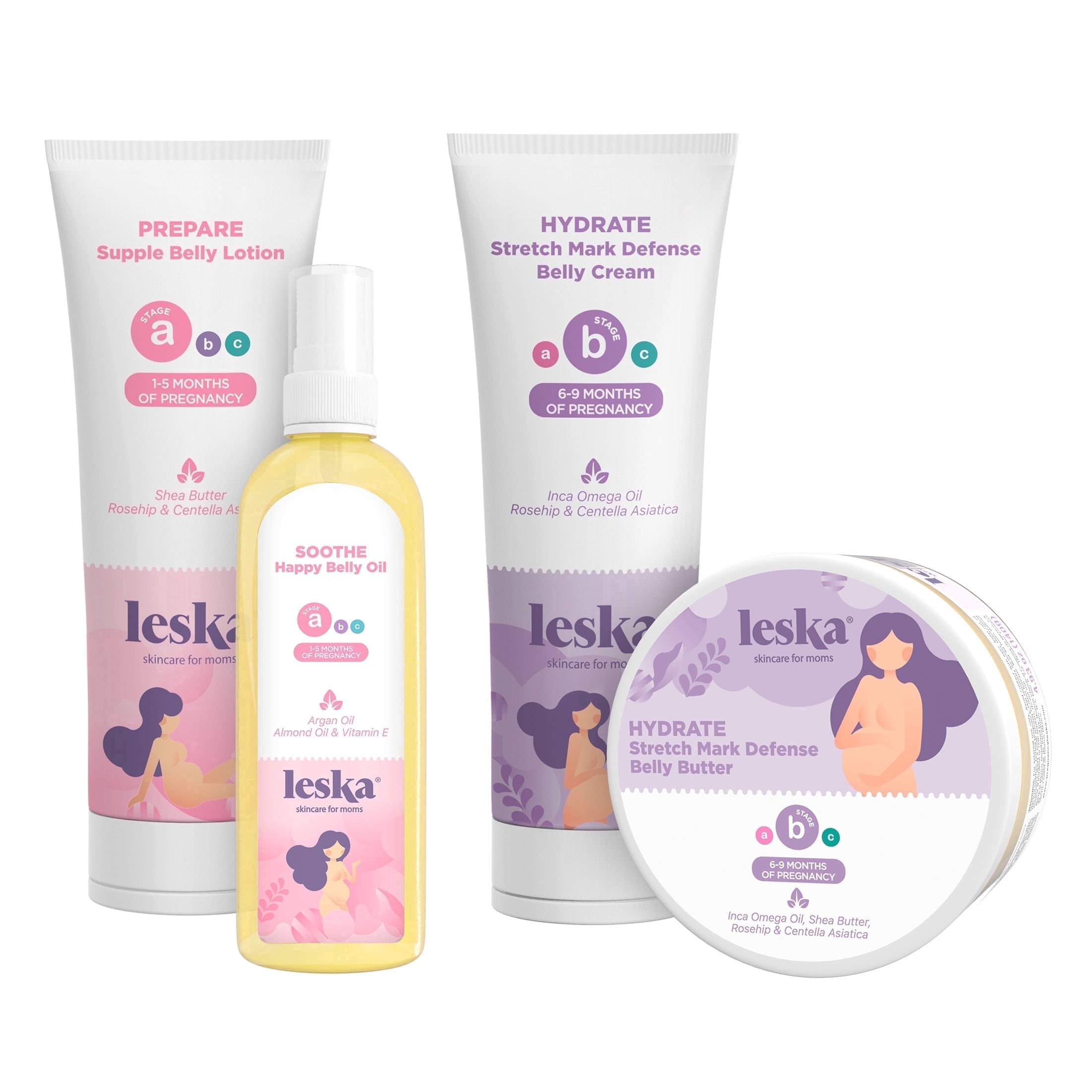 Leska Pregnancy Stages A & B Set | Belly Lotion, Belly Oil, Stretch ...