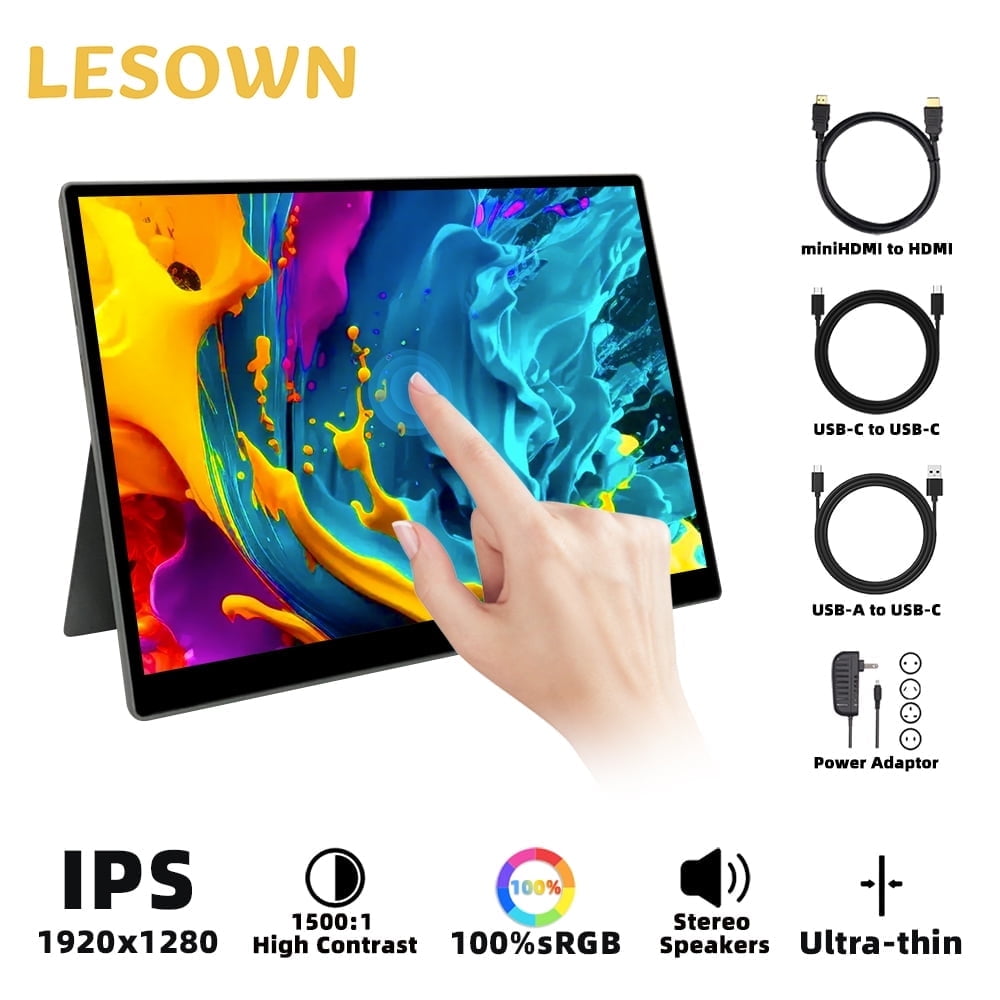 LESOWN 10.5 inch Portable Touch Monitor FHD 1920x1280P IPS HDMI USB-C 5 ...