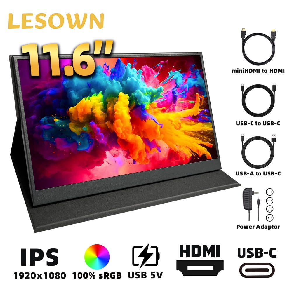 LESOWN 11.6 inch Portable LCD Monitor Wide Screen FHD 1920x1080 HDMI ...