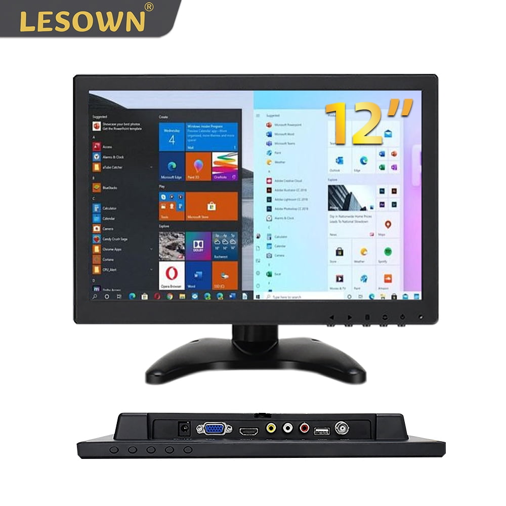 LESOWN 12 inch Security Monitor 1280x800 HD IPS LCD Screen VGA HDMI AV ...