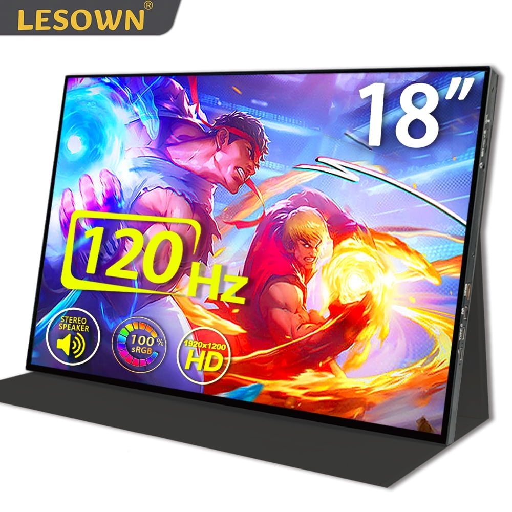 LESOWN 120Hz Ultra Wide Secondary Screen 18 Inch Portable Monitor 16:10 ...