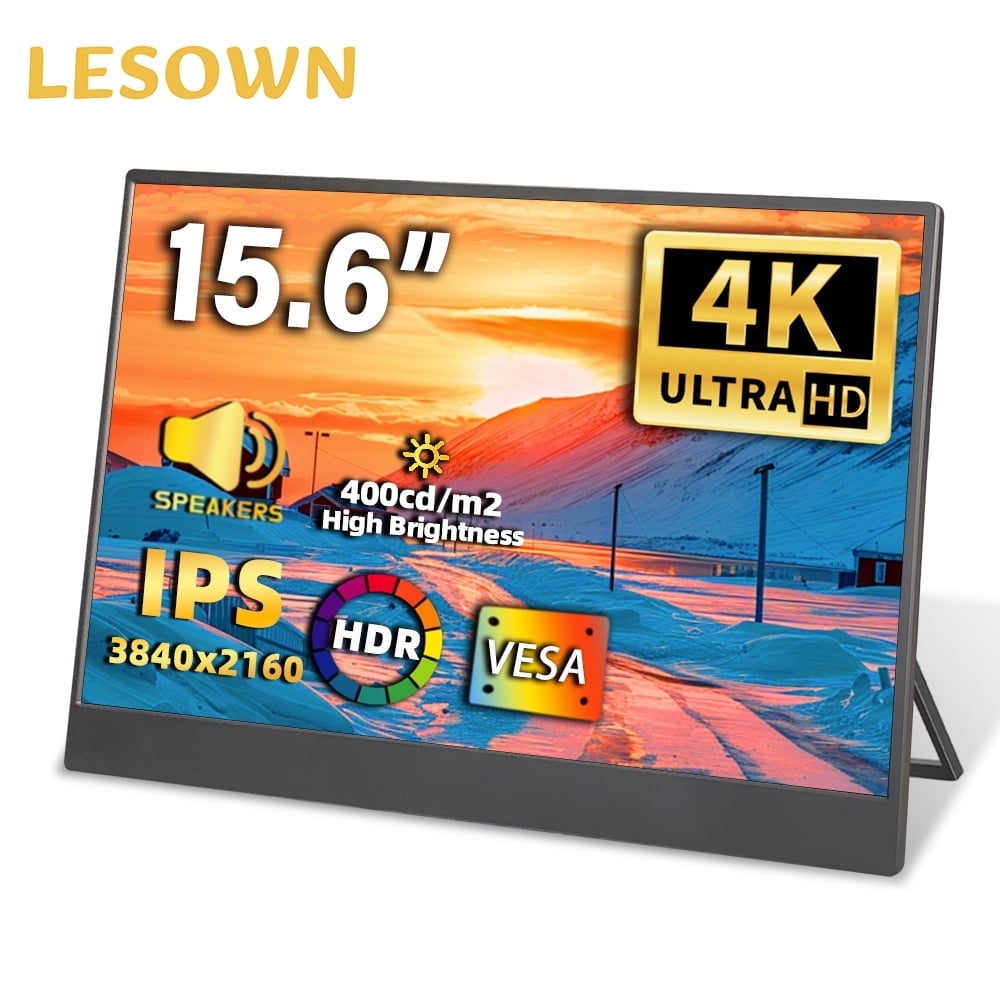 LESOWN 15.6 inch 4K 3840x2160 Portable Travel Monitor Ultra-Slim USB-C HDMI Screen Extender IPS ...