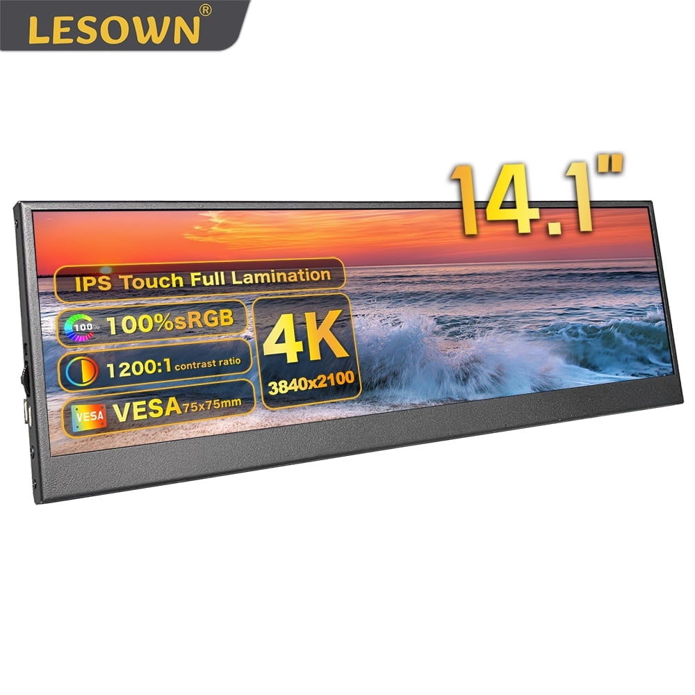 LESOWN 4K Portable Stretched Bar Monitor 14.1 inch 3840x1100 USB C HDMI IPS Sensor Panel PC Case ...