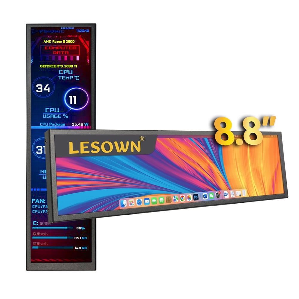 LESOWN 8.8-inch Additional Stretched Screen USB-C HDMI Monitor Portable ...