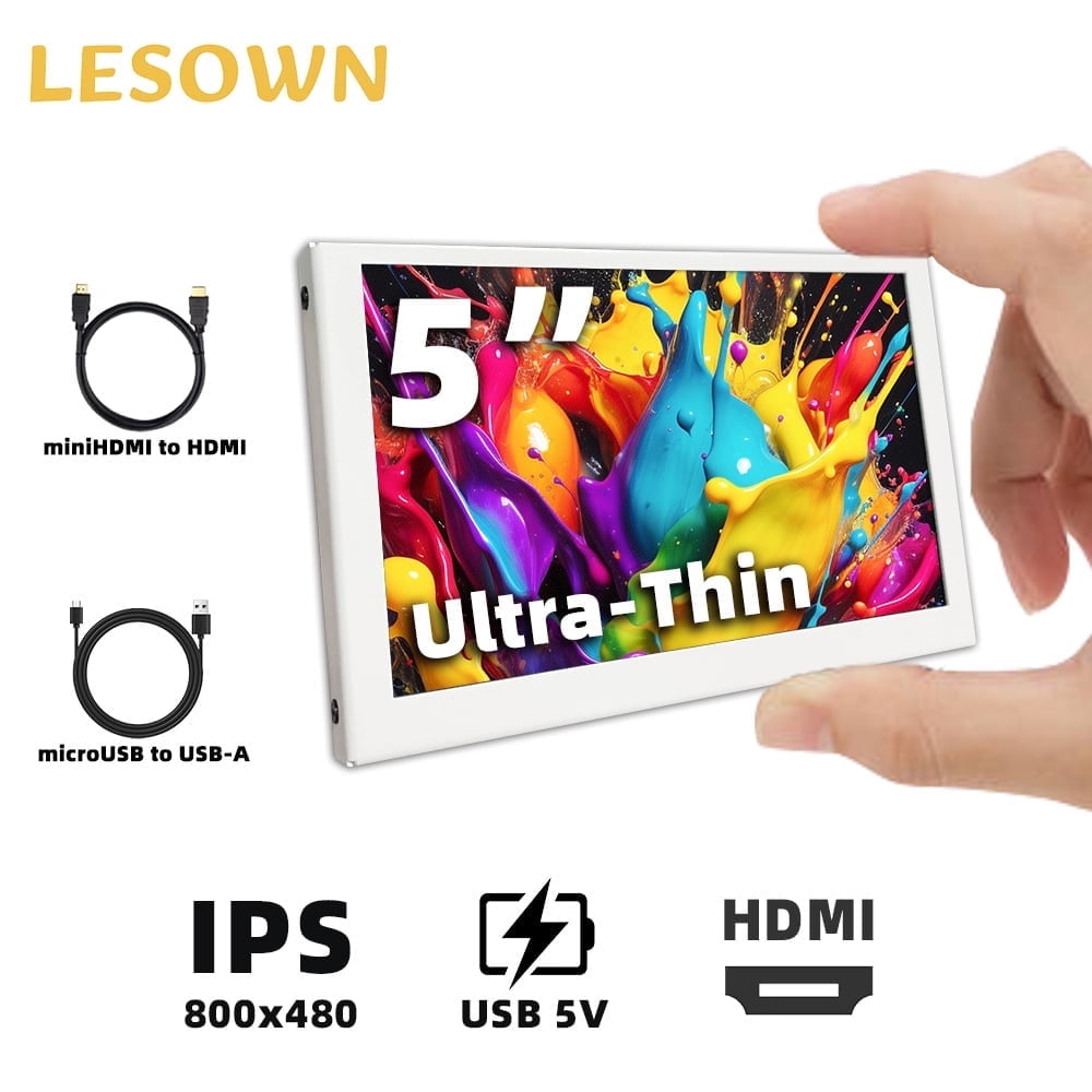 LESOWN Auxiliary Monitor White 5 inch HDMI IPS 800x480 LCD mini Screen ...