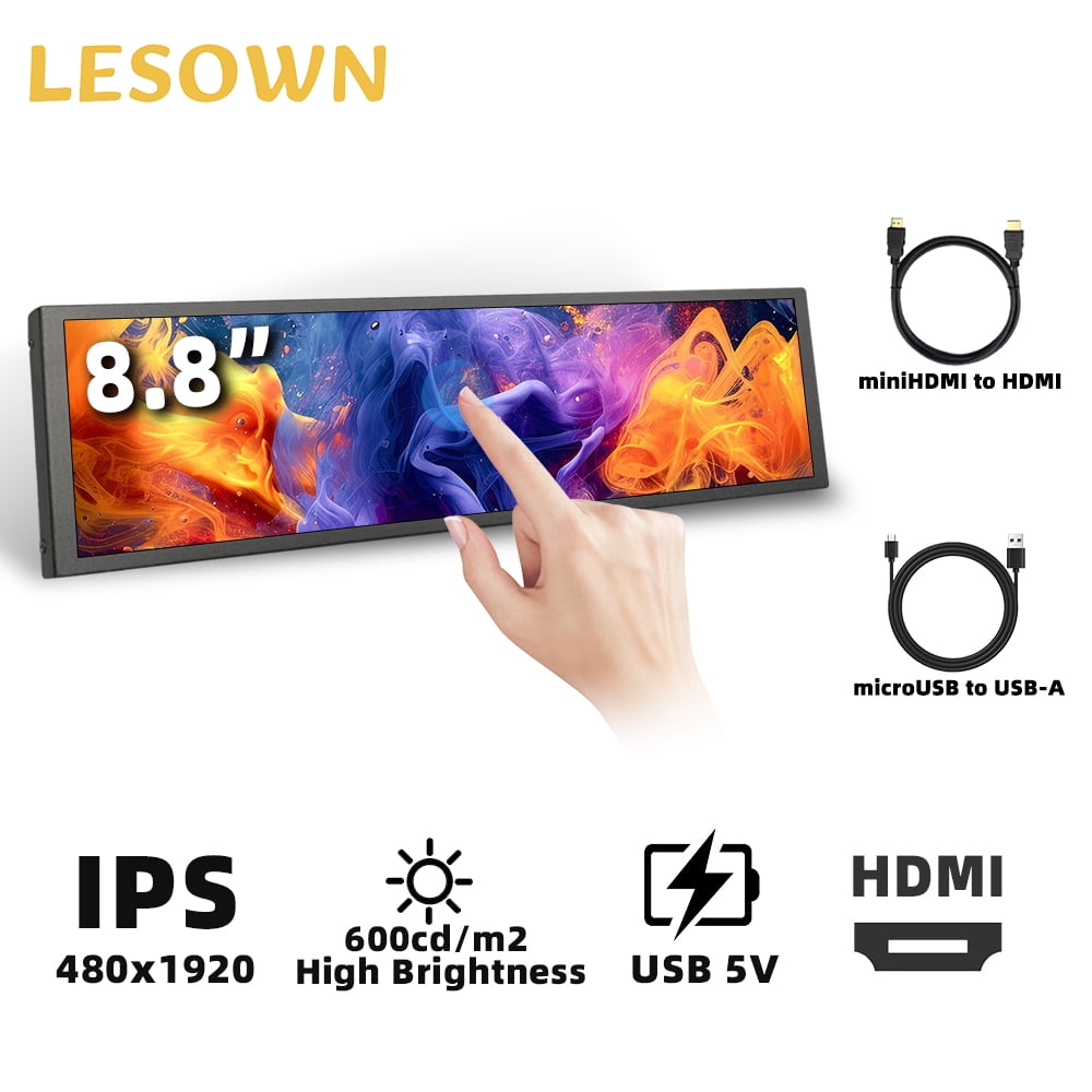 LESOWN LCD Screen Long Strip Portable Wide Monitor 8.8 inch 480x1920 ...
