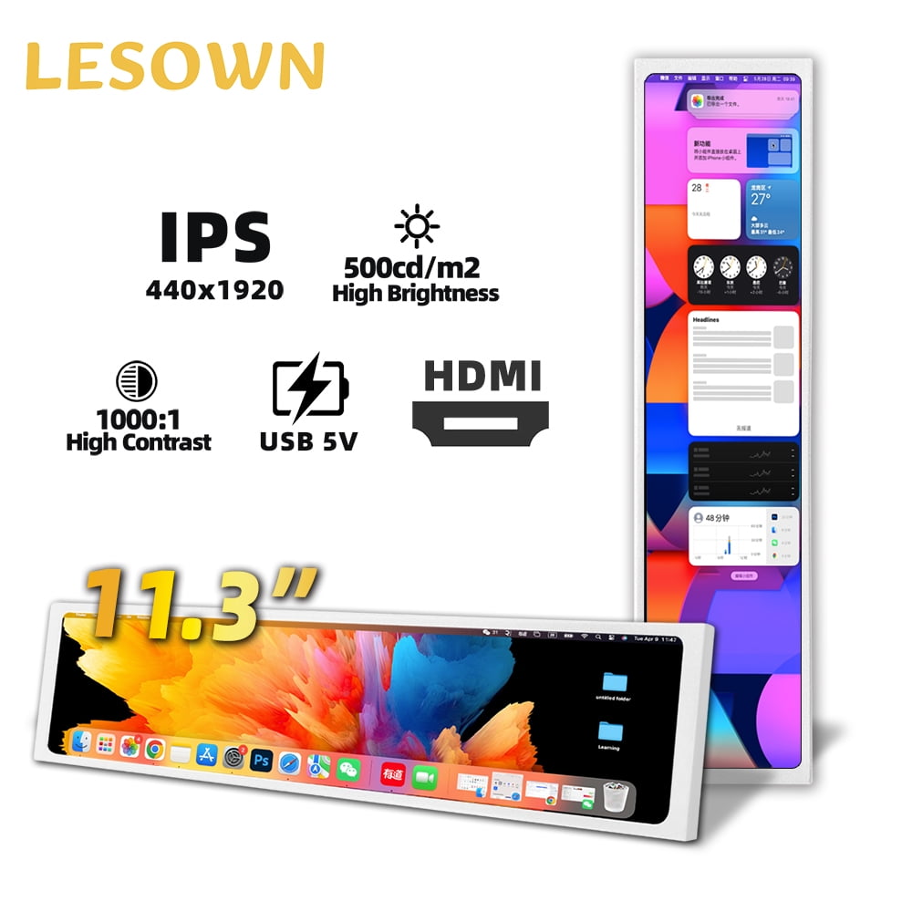 LESOWN Portable HDMI Monitor 11.3 inch Long Strip Wide-screen 440x1920 ...