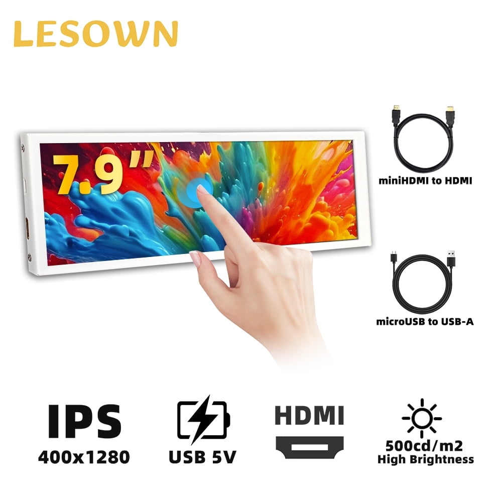 LESOWN Small 7.84 inch IPS Raspberry Pi Monitor 1280x400 Secondary Sub ...