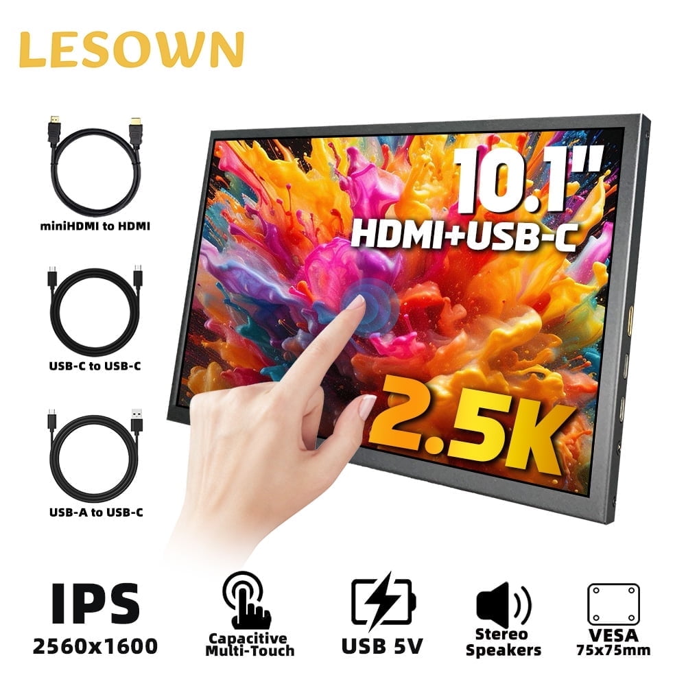 LESOWN USB-C 2.5K Portable LCD Monitor 10-inch Auxiliary Touch Screen ...