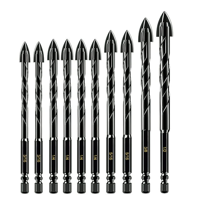 LESYAO 10 Piece Masonry Drill Bit Set - Hex Shank Concrete Drill Bit ...