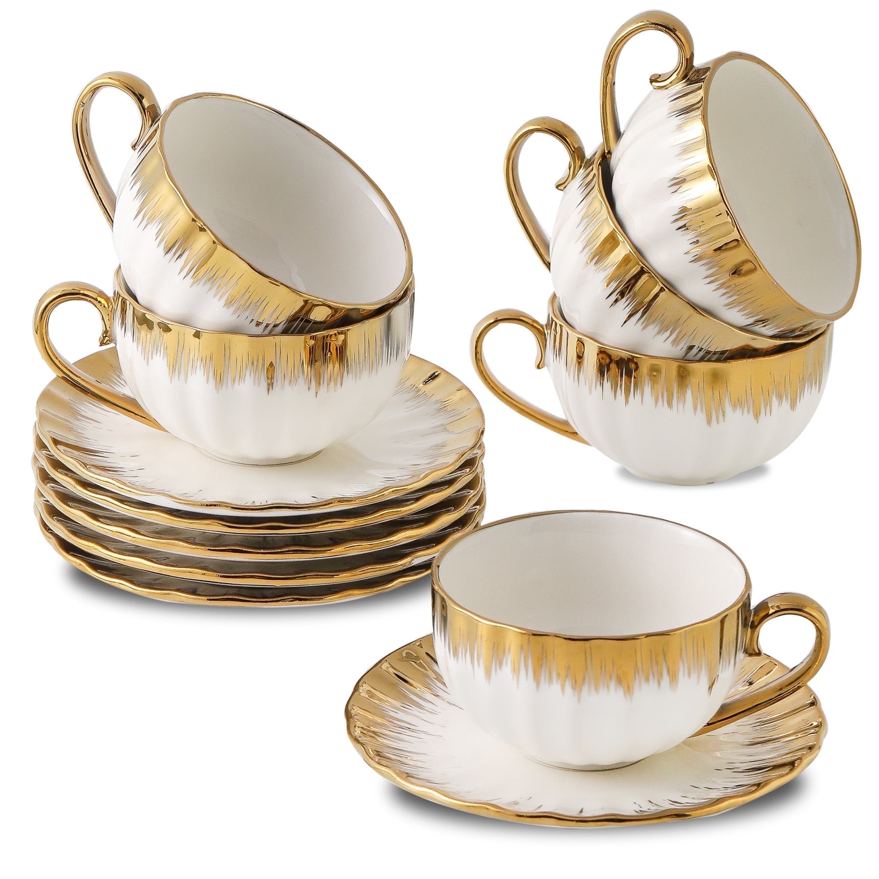 LETAOTAO 743267429077 7 oz Porcelain Cappuccino Cup & Saucer Set of 6 ...