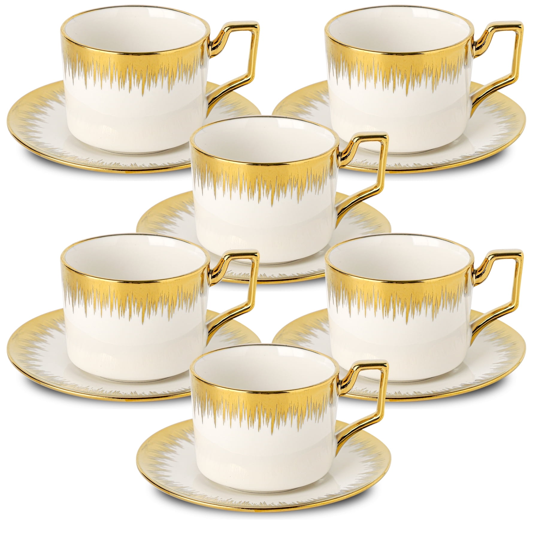 LETAOTAO Cappuccino Cups, 8.5 oz Ceramic White Cup and Saucer Set of 6 ...